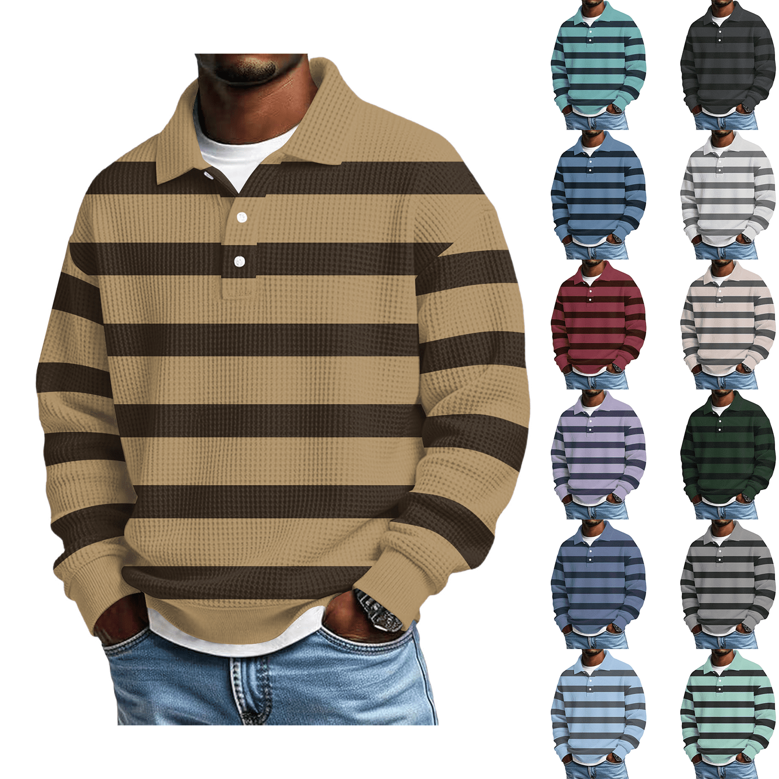 Men's Casual Long Sleeve Color Block Collar Top for Spring Fall Daily ...
