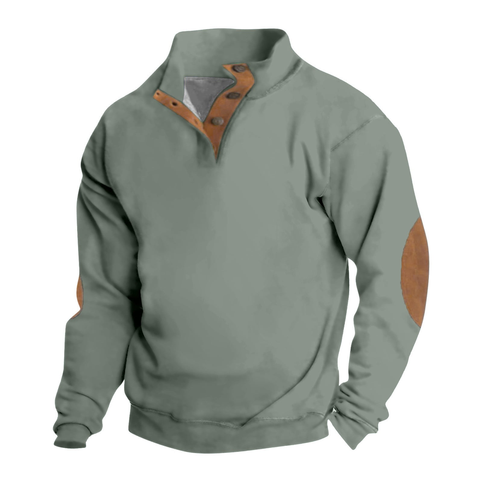 Men's Casual Long Sleeve Pullover with Suede Elbow Patches ...
