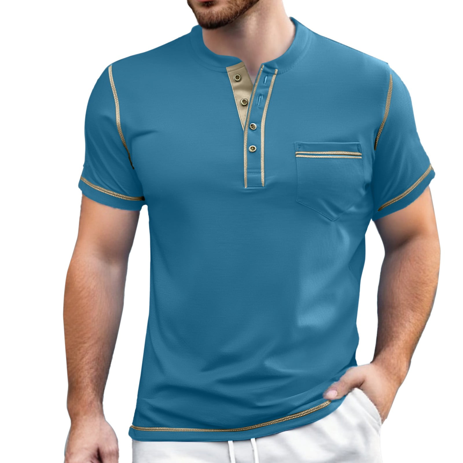Men's Casual Loose Fit Short Sleeve T-Shirt European Style Solid Color ...