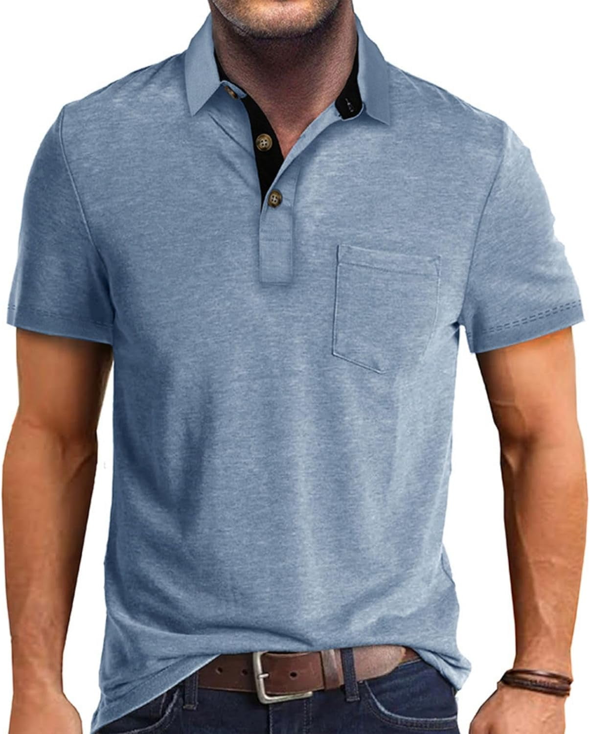 Men's Casual Polo Shirts Classic Button Basic Short Sleeve Shirt Solid ...