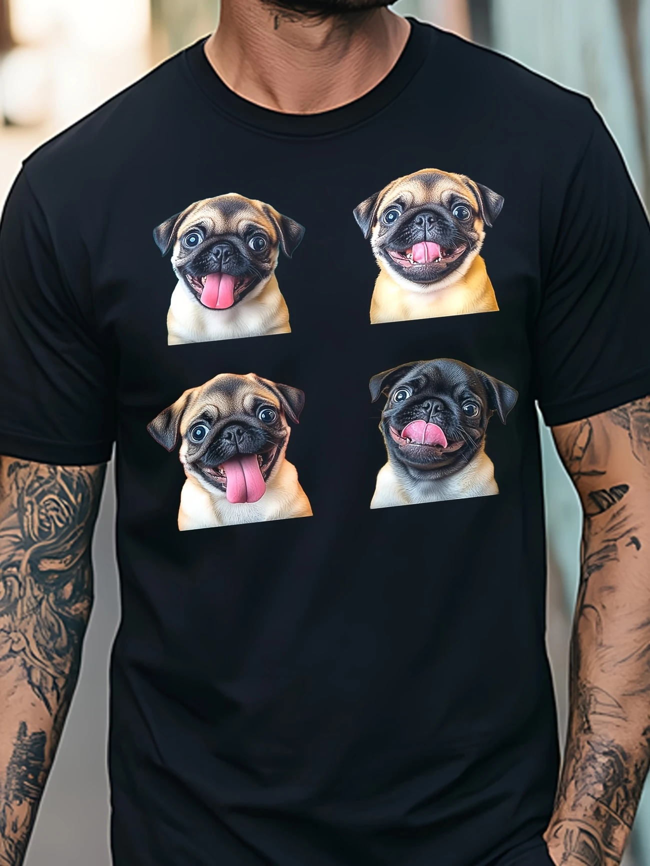 Men's Casual Pug Portrait Cotton T-Shirt - Soft, Breathable Knit, Short ...