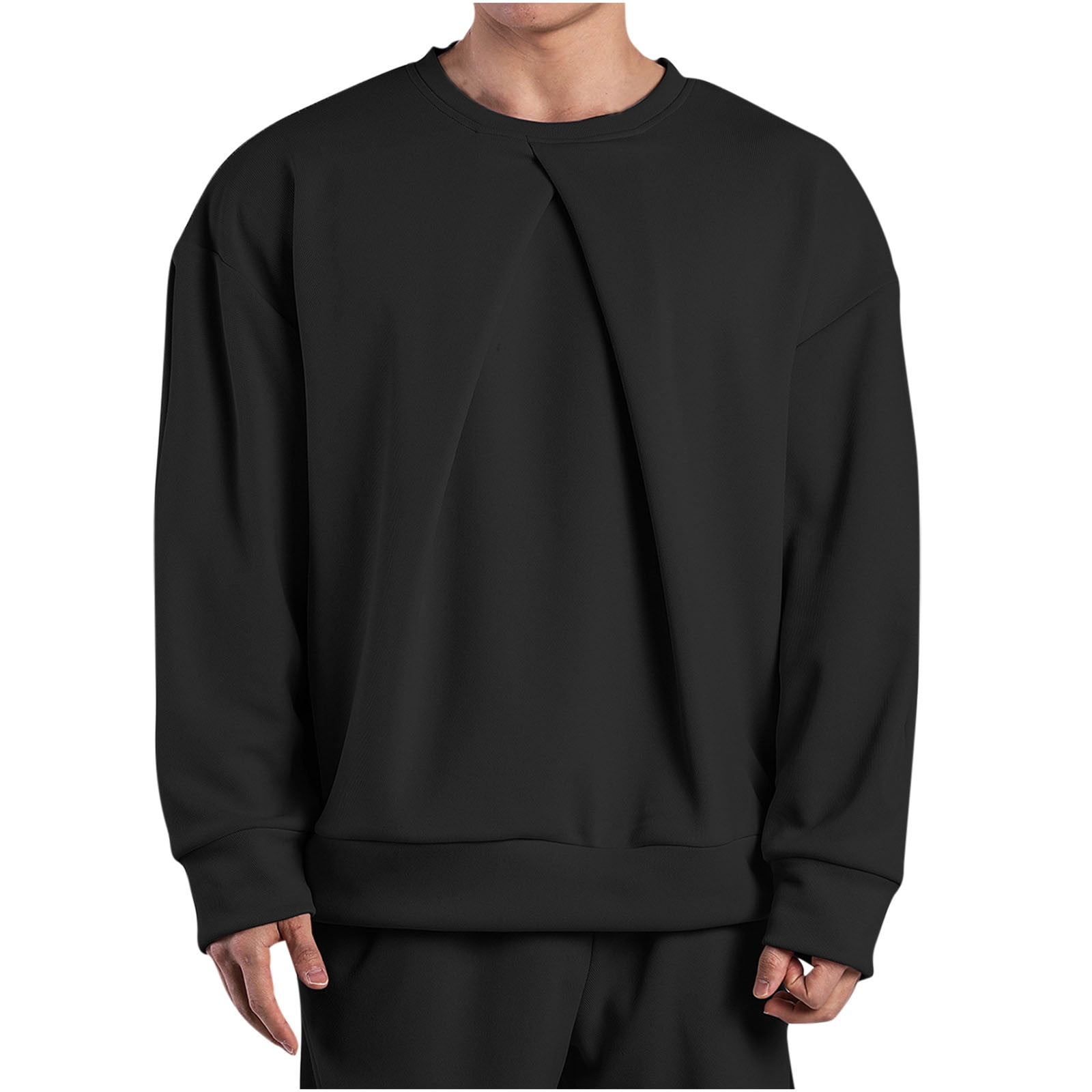 Men's Casual Pullover Tops Oversized Crewneck Long Sleeve Basic ...