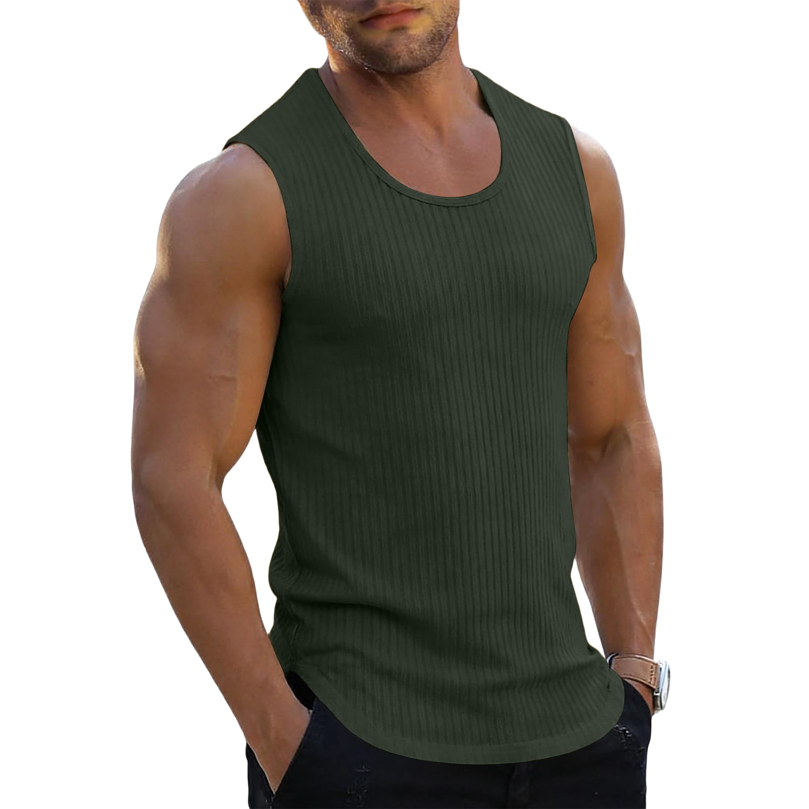 Men's Casual Ribbed Tank Tops Sleeveless Beach Gym Shirts, Summer ...