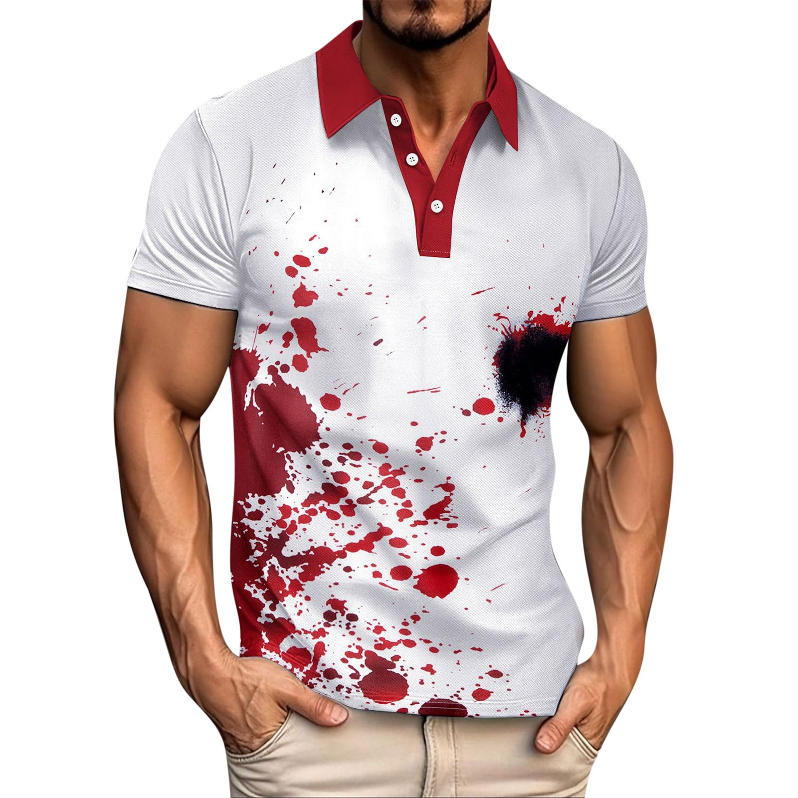 Men's Casual Shirt, Short Sleeve Lapel Top with Ink Splatter Print ...