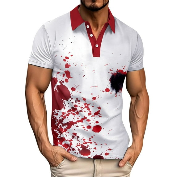 Men's Casual Shirt, Short Sleeve Lapel Top with Ink Splatter Print ...