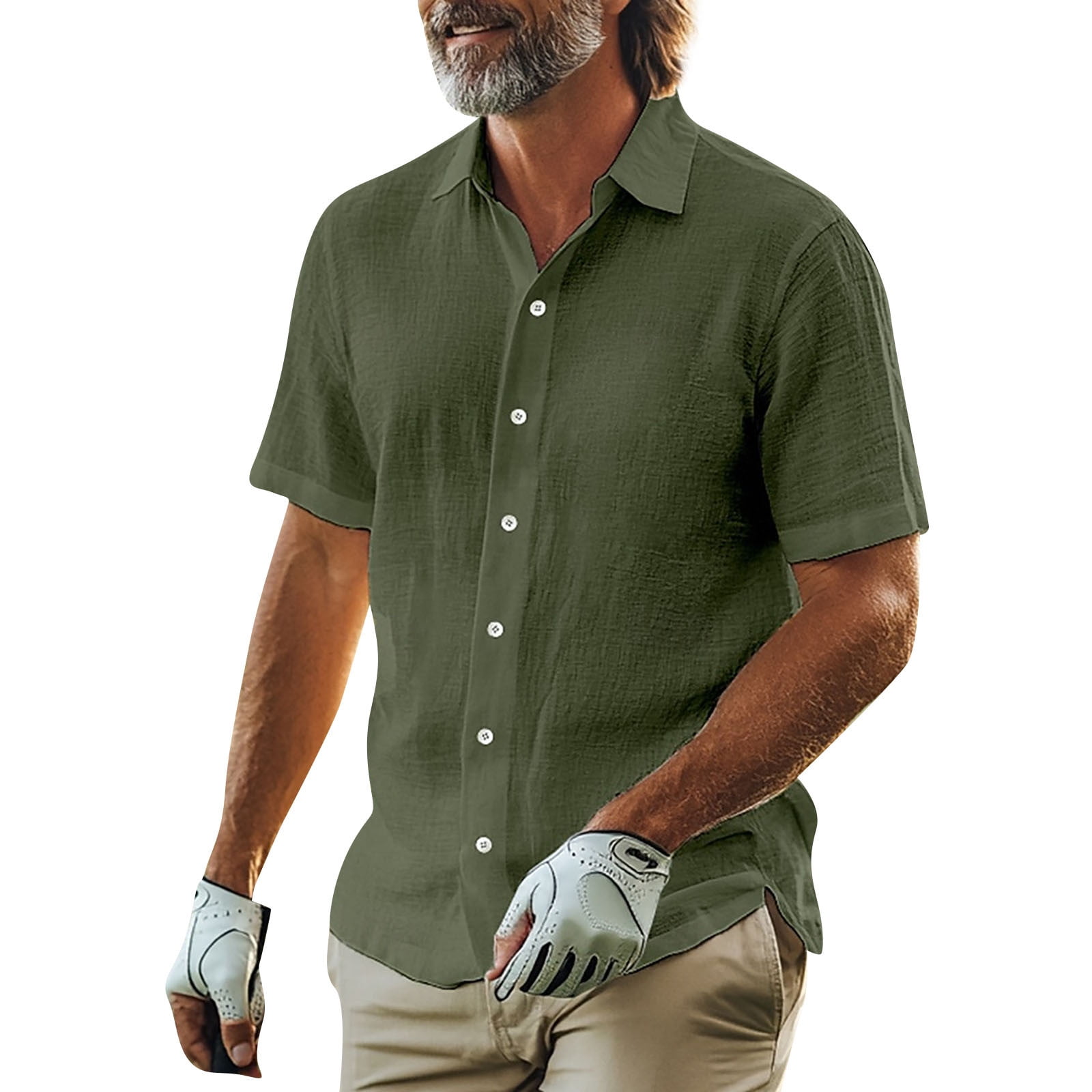 Men's Casual Short Sleeve Linen Shirt Lightweight Breathable Shirts ...