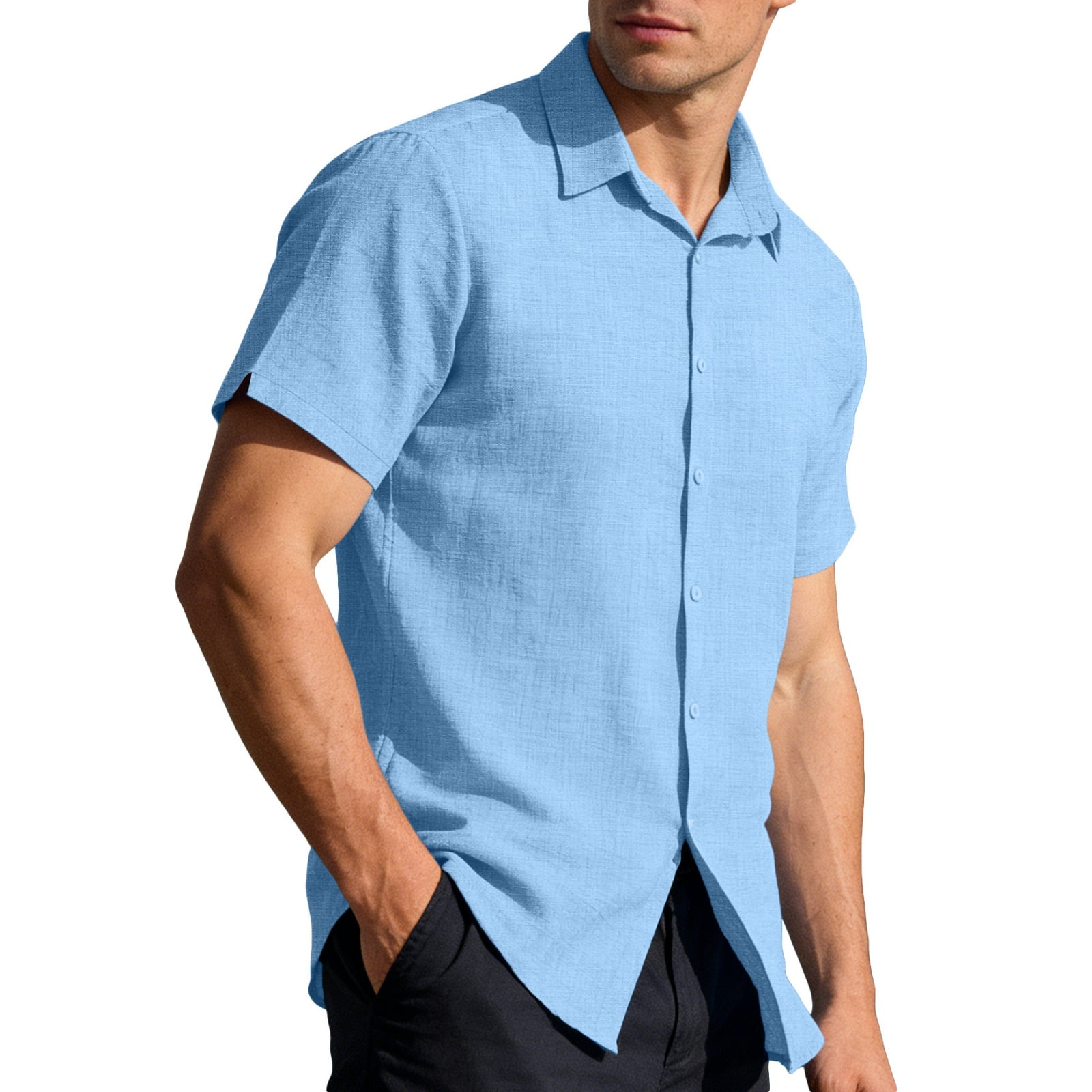 Men's Casual Short Sleeve Shirts Leisure Street Wear Lapel Button-down ...