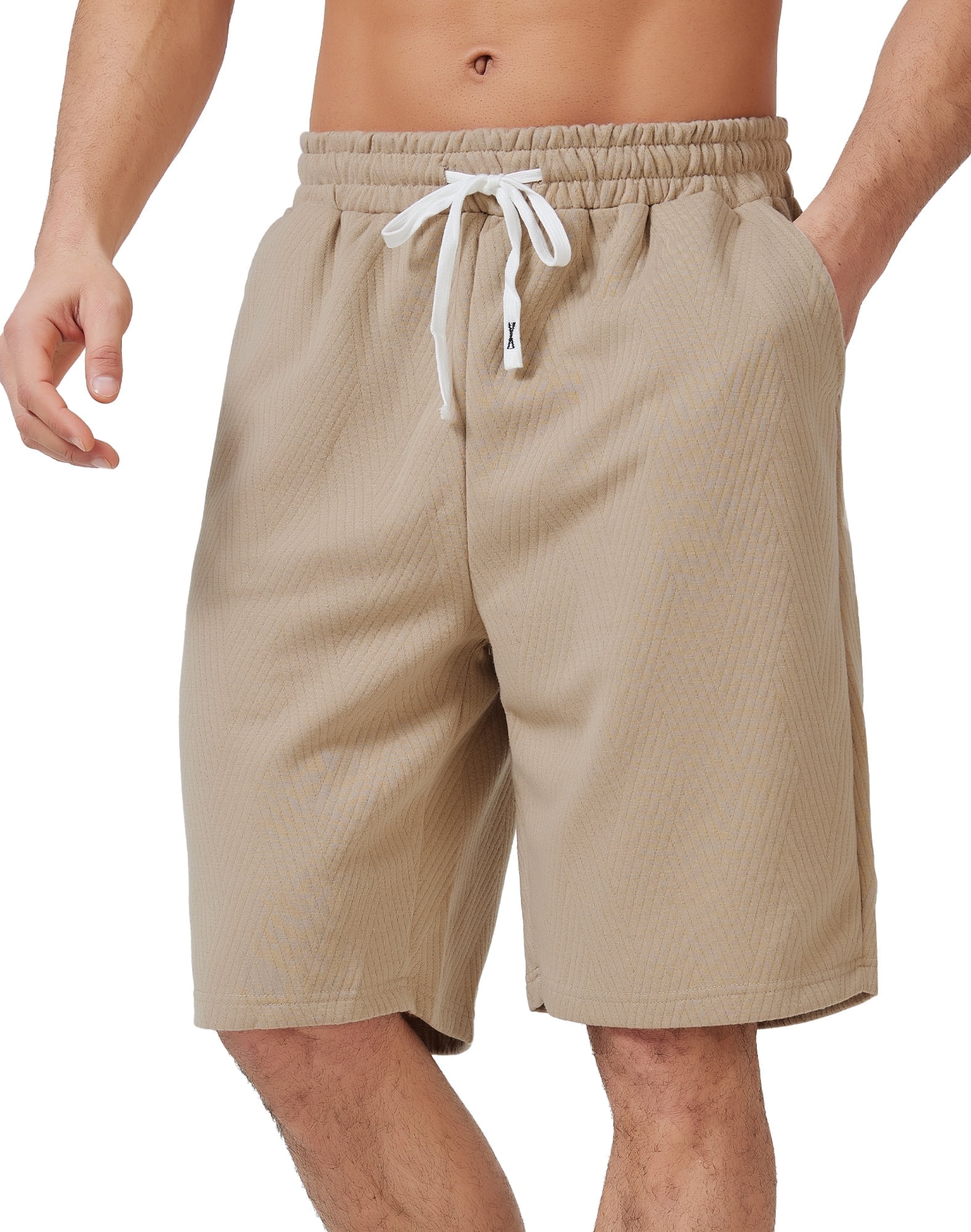 Puztloy Men's Casual Shorts Drawstring Elastic Waist Texture Workout ...