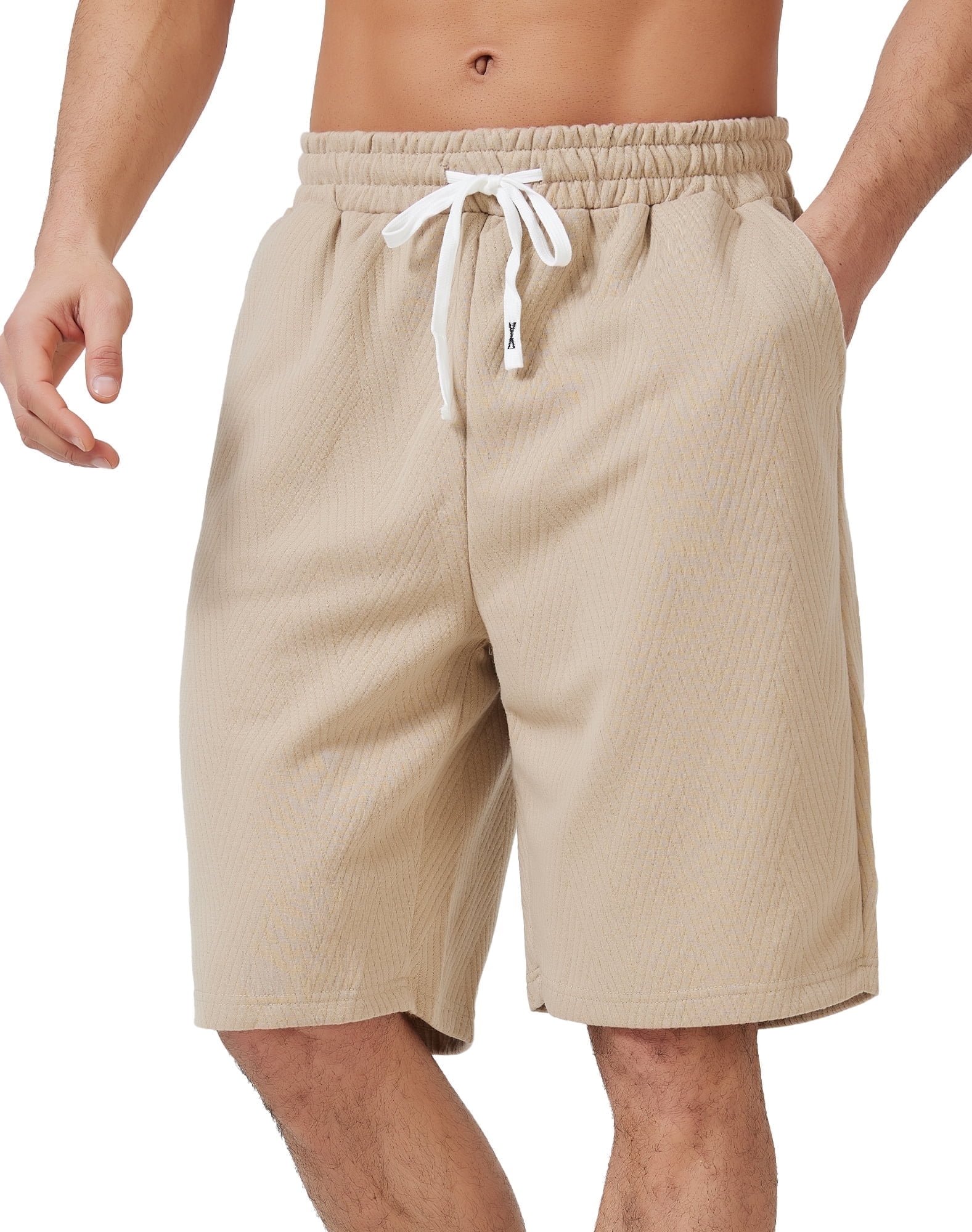 Puztloy Men's Casual Shorts Drawstring Elastic Waist Texture Workout ...