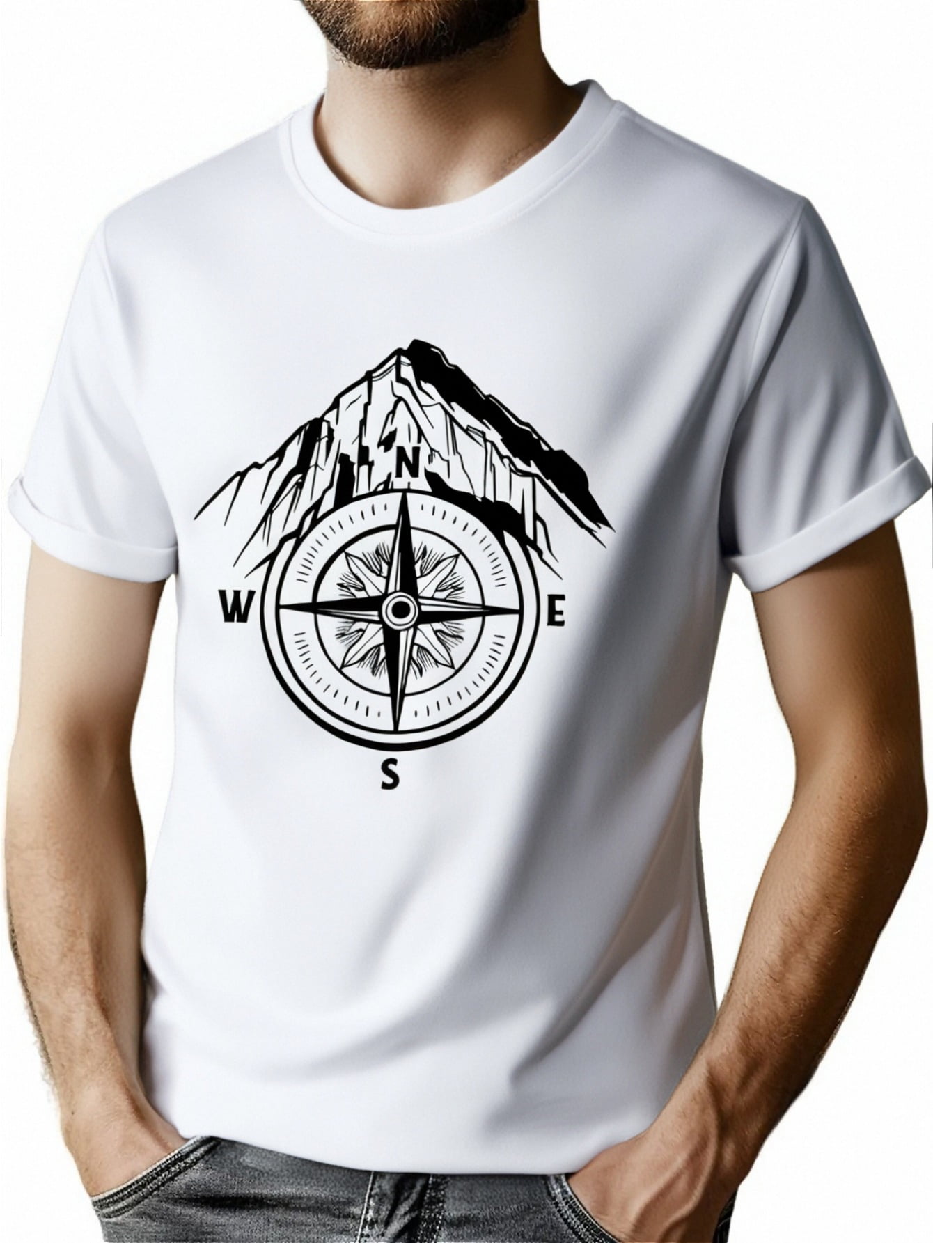 Men's Casual Slightly Stretch "Compass" Graphic Tee, Male Clothes for ...
