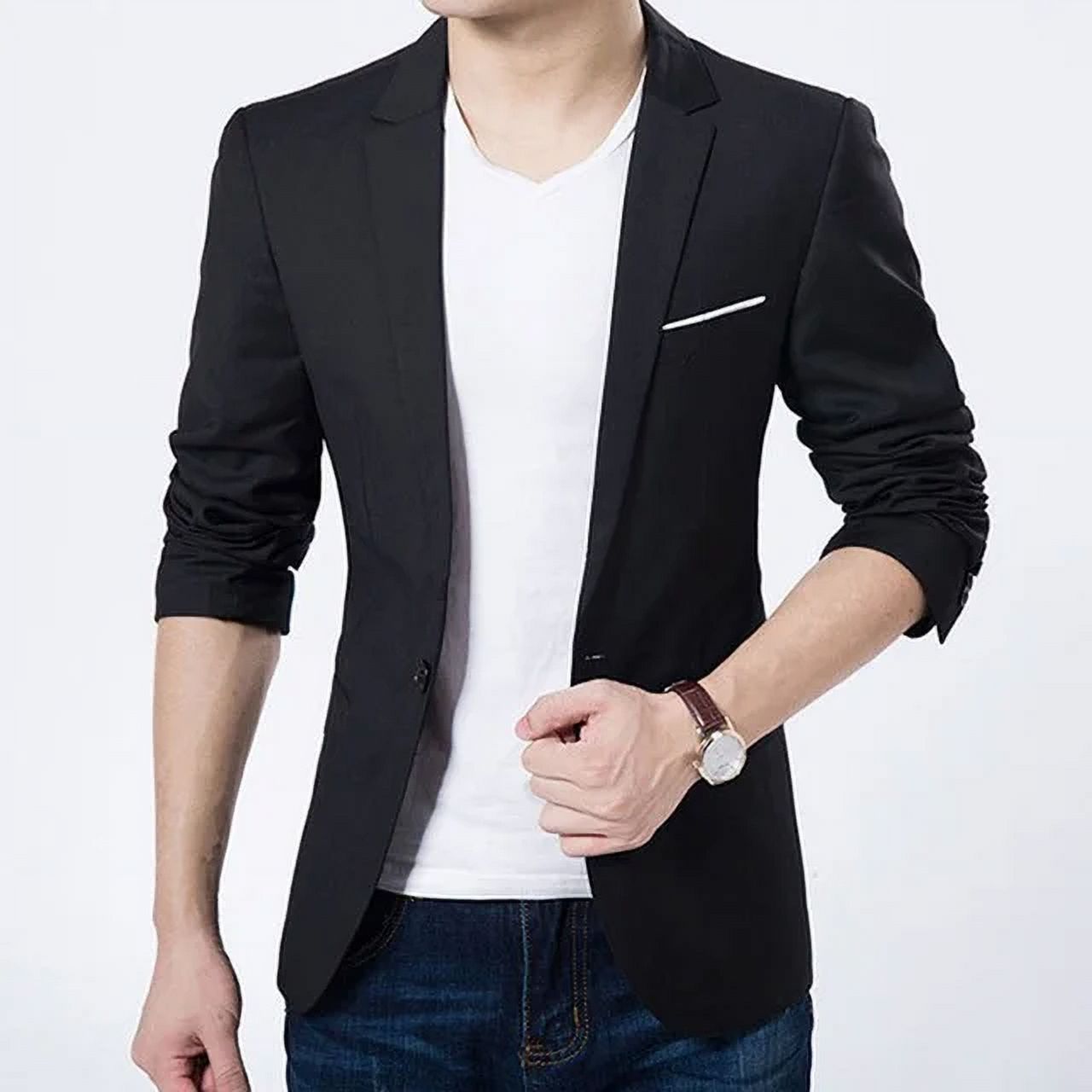 Men's Casual Slim Fit Formal Button Suit Blazer Coat Jacket Tops Mens ...