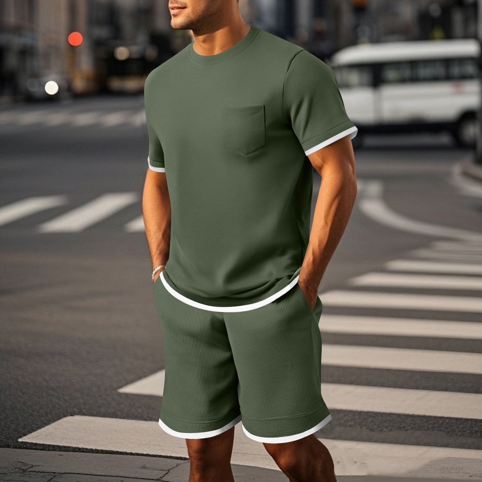 Men's Casual Solid Color Short Sleeve T-Shirt and Shorts Two-Piece Set ...