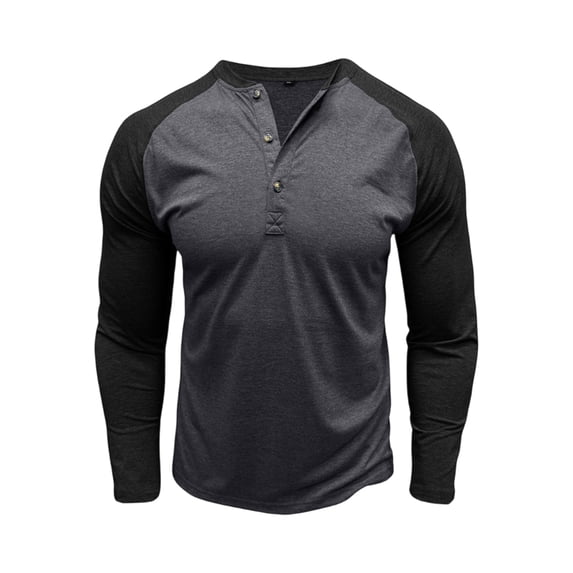 Men's Casual Sporty Color-Blocked Top - Round Neck Long-Sleeve Shirt ...