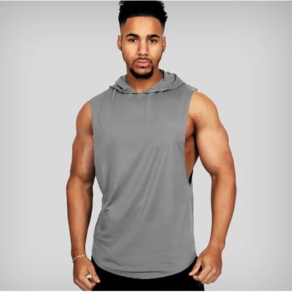 Men's Casual Spring Summer Sleeveless Hooded T Shirt Vest Solid Color ...