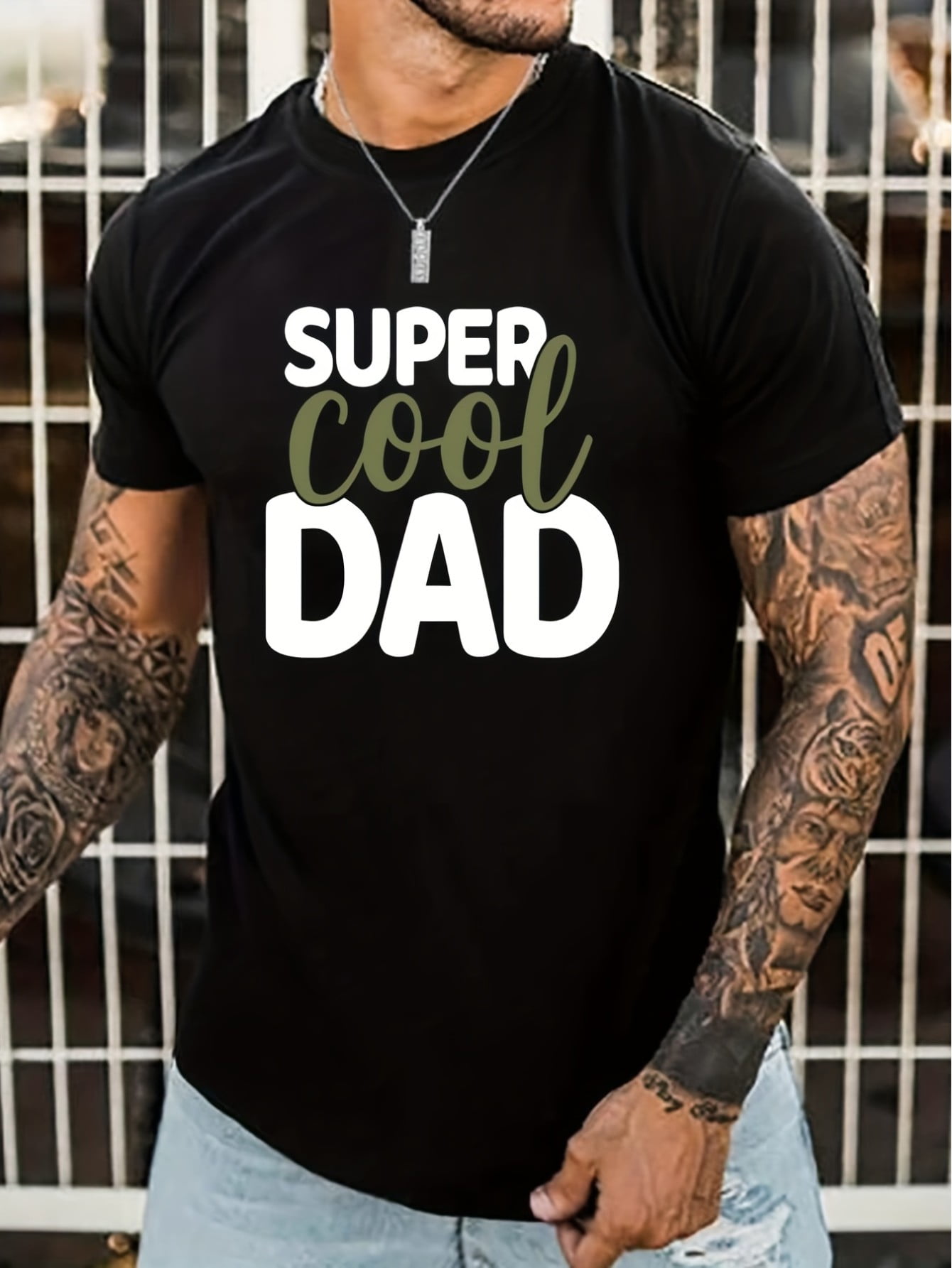 Men's Casual "Super Cool Dad" Print Crew Neck Short Sleeves T-shirts ...