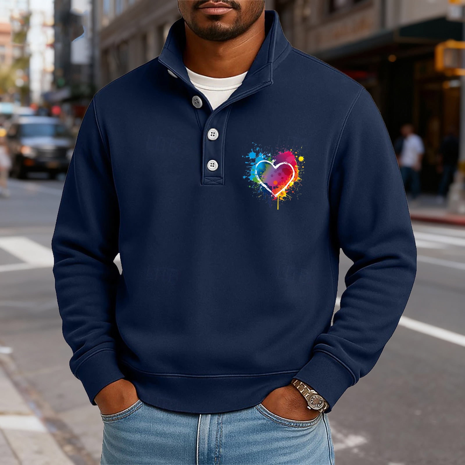 Men's Casual Sweatshirt Pullover Sweater Casual Long Sleeve - Navy Blue ...