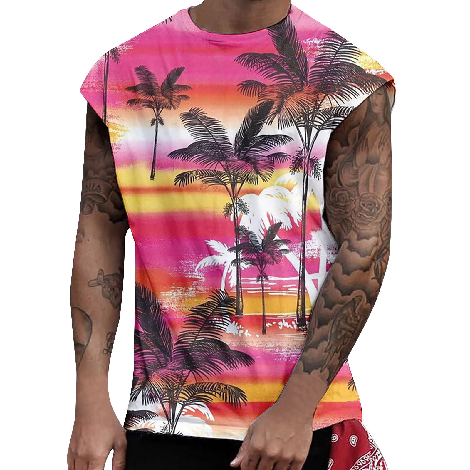 Men's Casual Tank Tops Beach Hawaiianss Boho Print Sleeveless Muscle ...