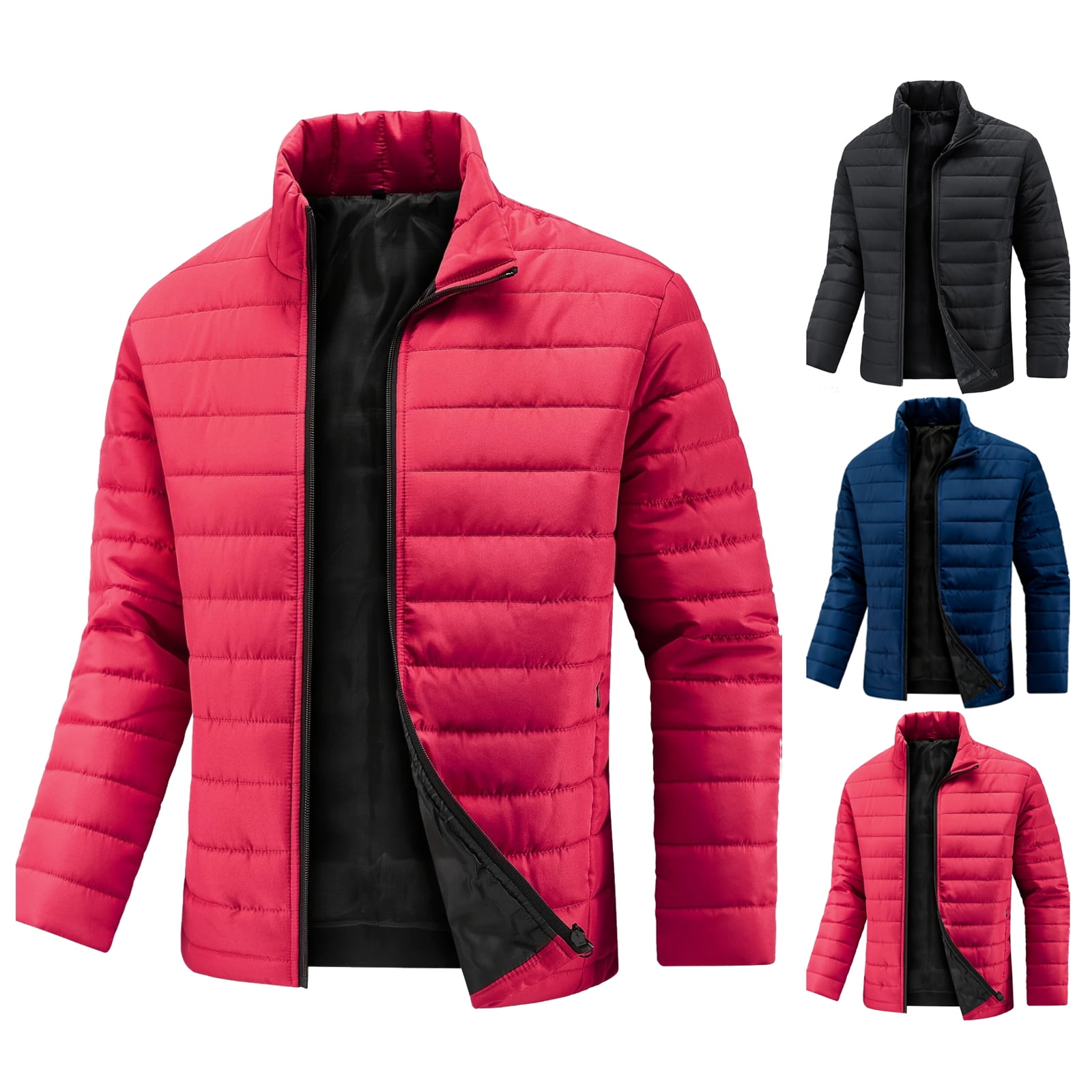 Men's Casual Thin Form Fitting Stand Up Collar Cotton Jacket Solid ...