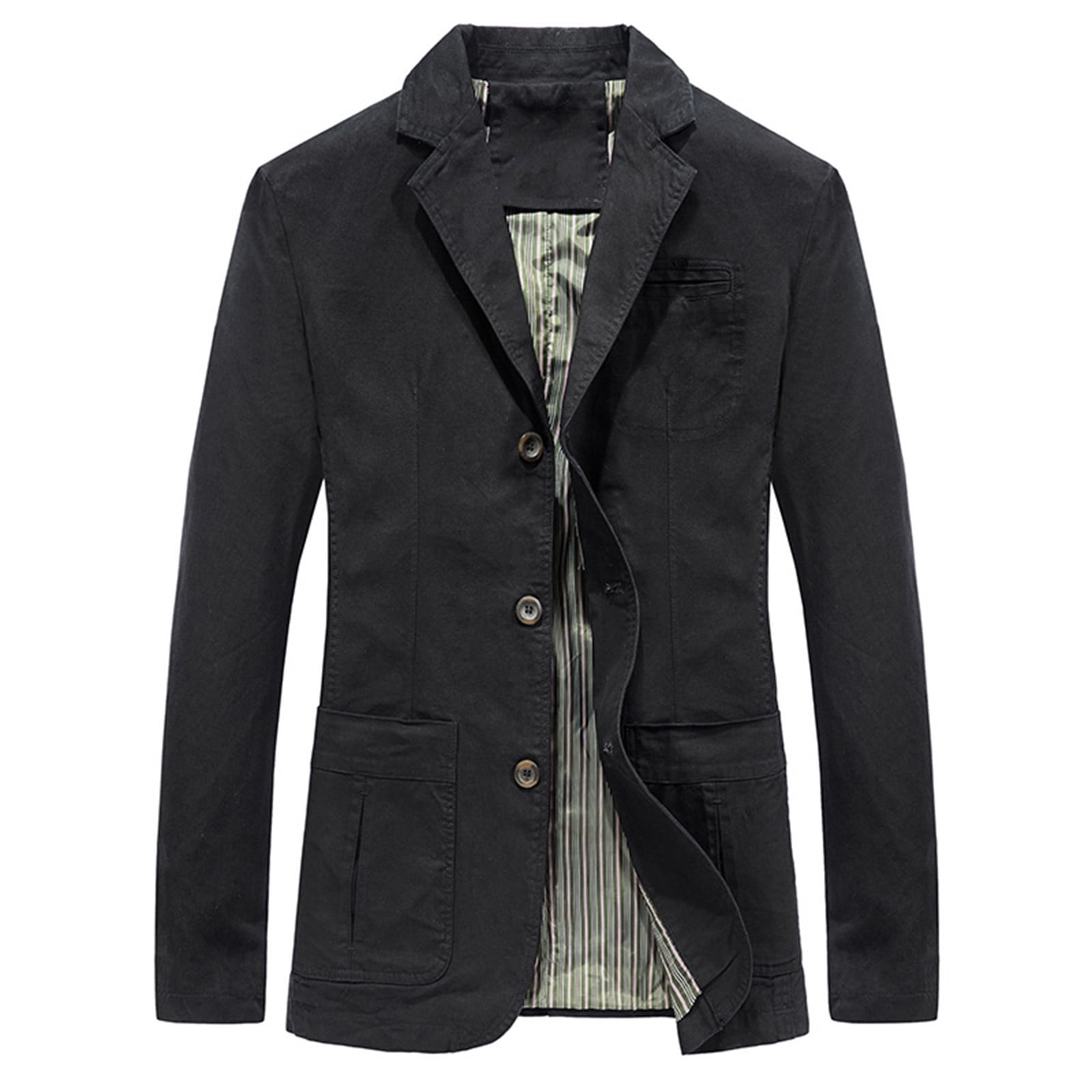 Men's Casual Three-Button Lined Cotton Twill Suit Jacket Long Sleeve ...