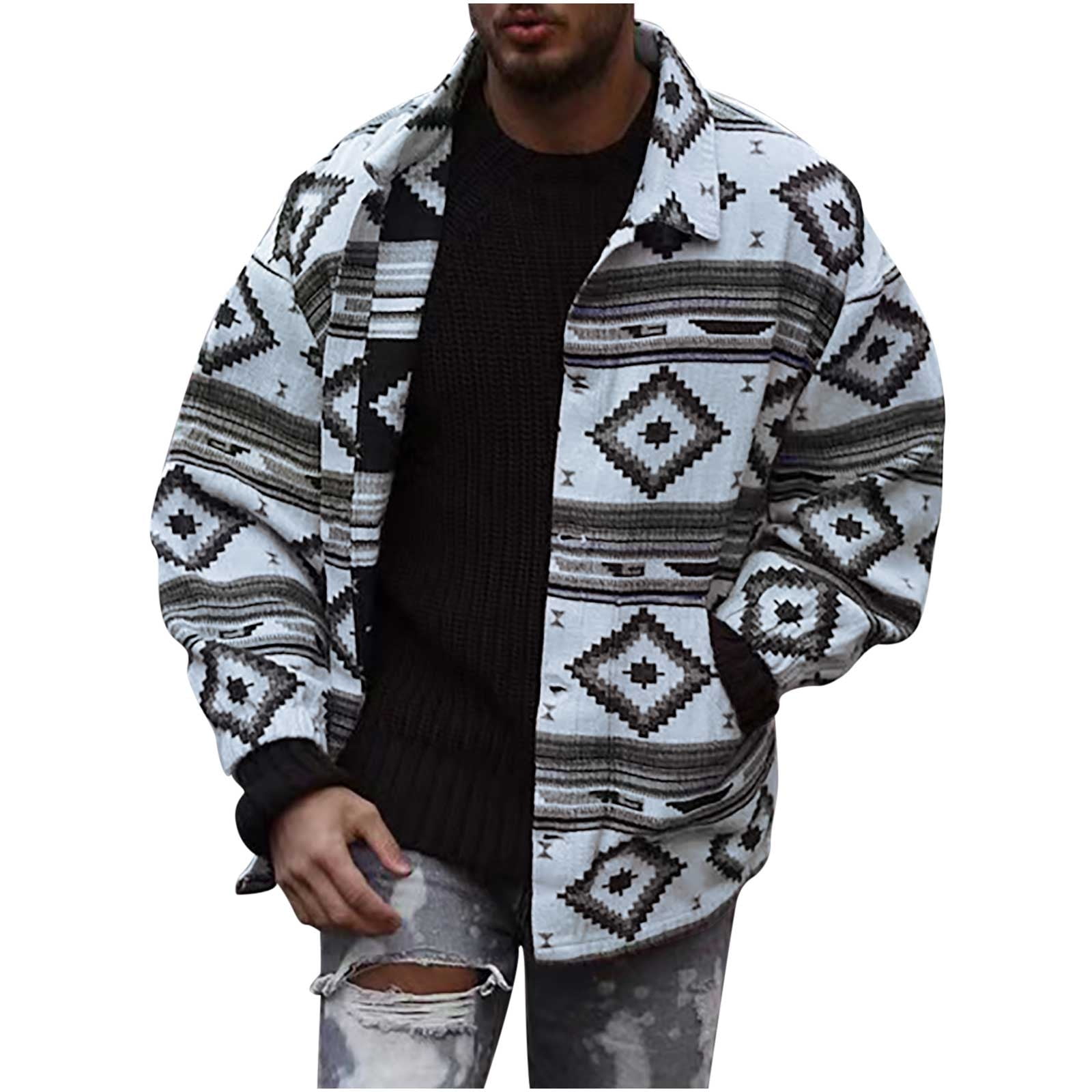 Men's Casual Tribal Aztec Pattern Jacket Button Down Long Sleeve ...
