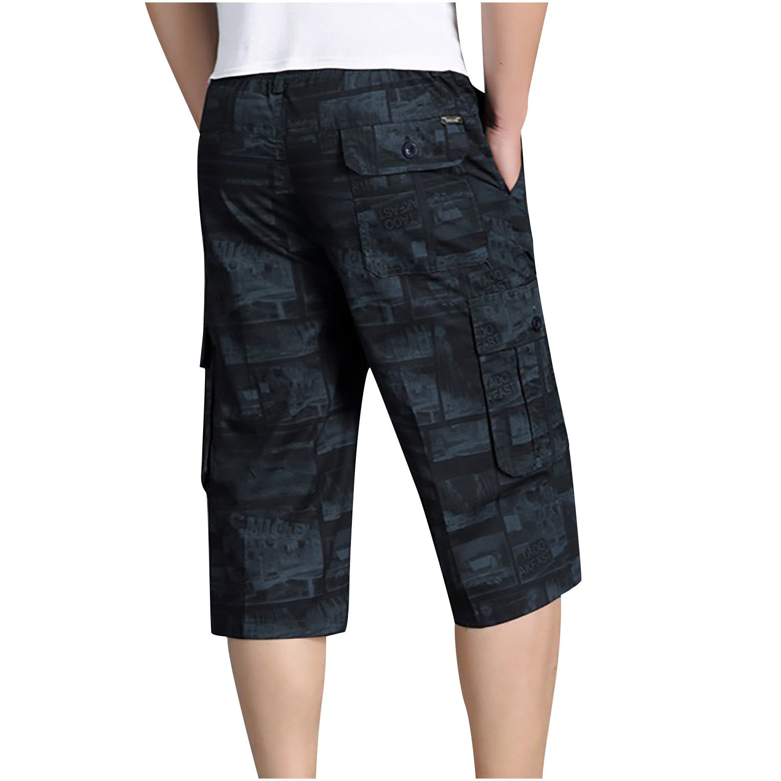 Men's Casual Twill Elastic Cargo Shorts Below Knee Loose Fit Multi ...