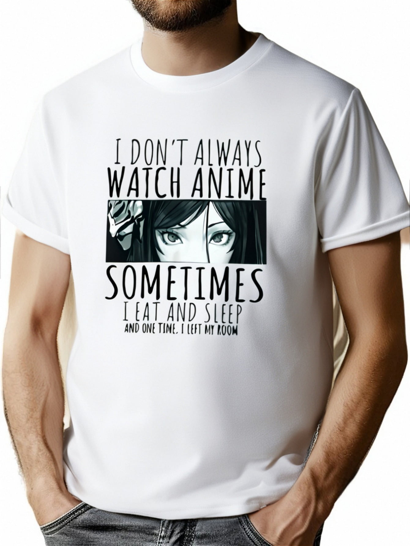 Men's Casual "i Don't always Watch anime" Print Crew Neck Short Sleeves ...