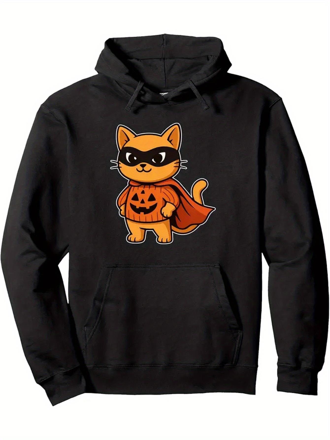 Men's Cat Hero Superhero Costume Hoodie with Mask & Cape - Black ...