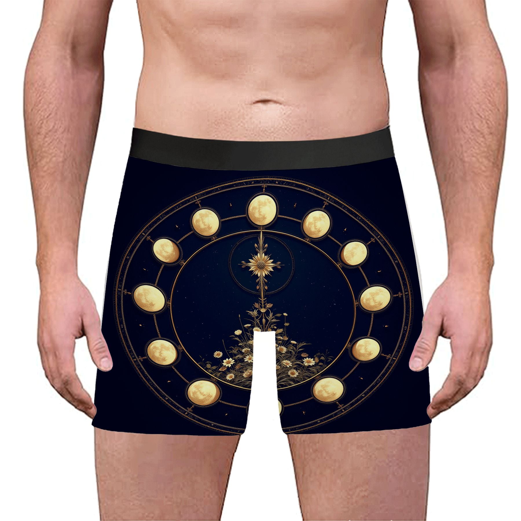 Men's Celestial Boxer Briefs - Moon Phases & Radiant Star Design on ...