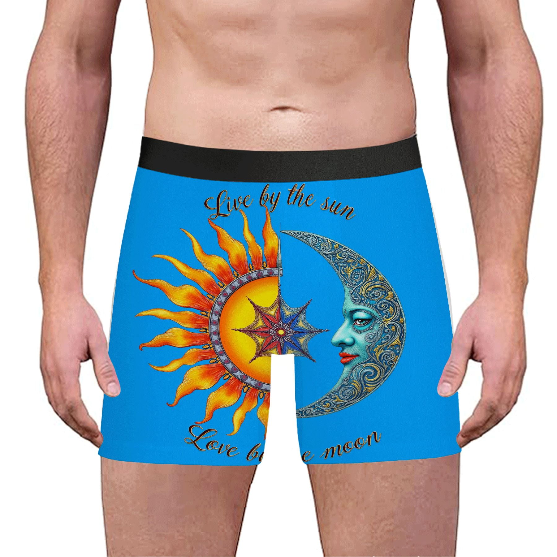 Men's Celestial Boxer Briefs - Vibrant Blue with Sun & Moon Design ...