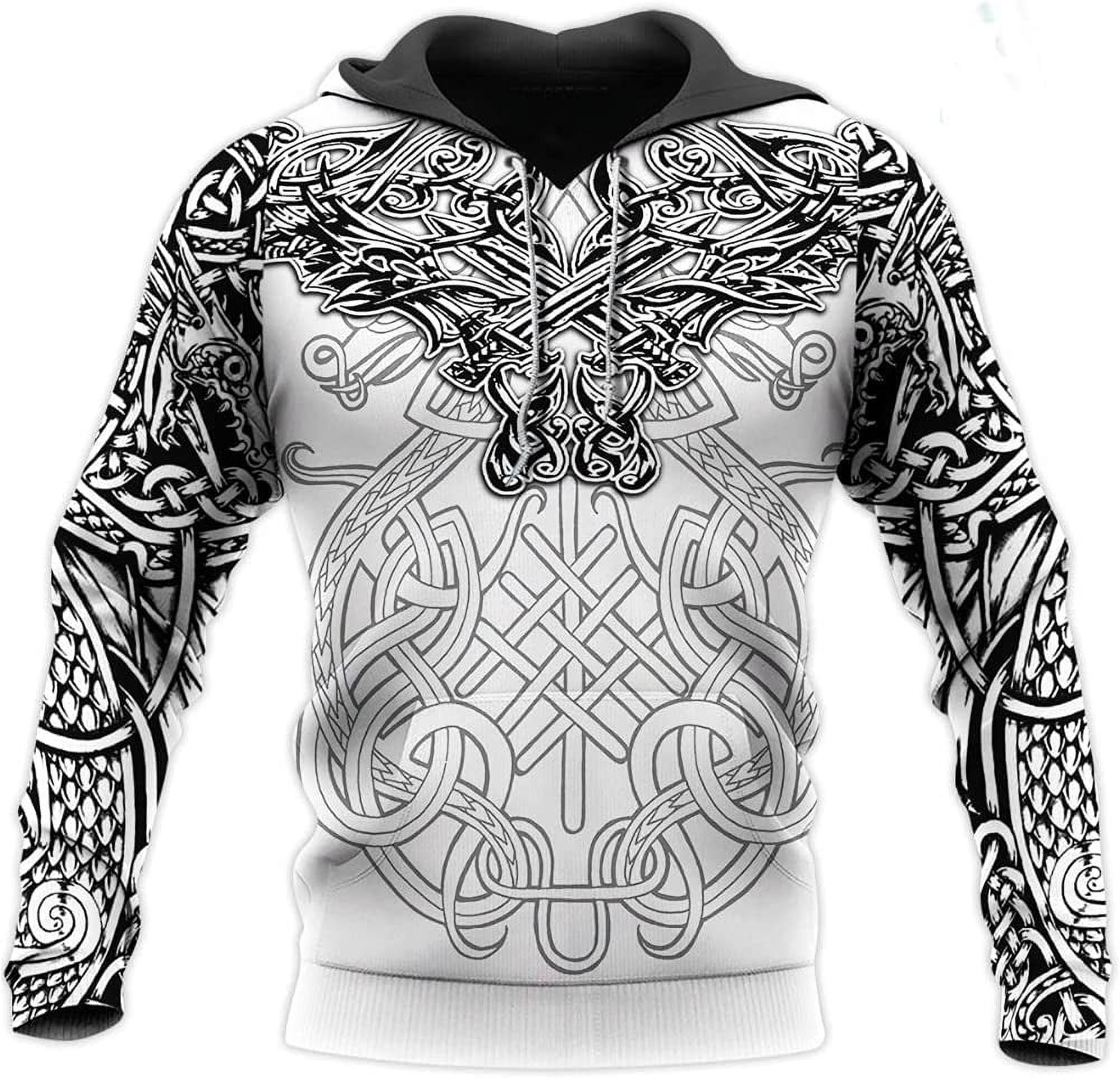 Men's Celtic Knot Fenrir Wolf Odin Tattoo Full Zip Hoodie, Norse ...