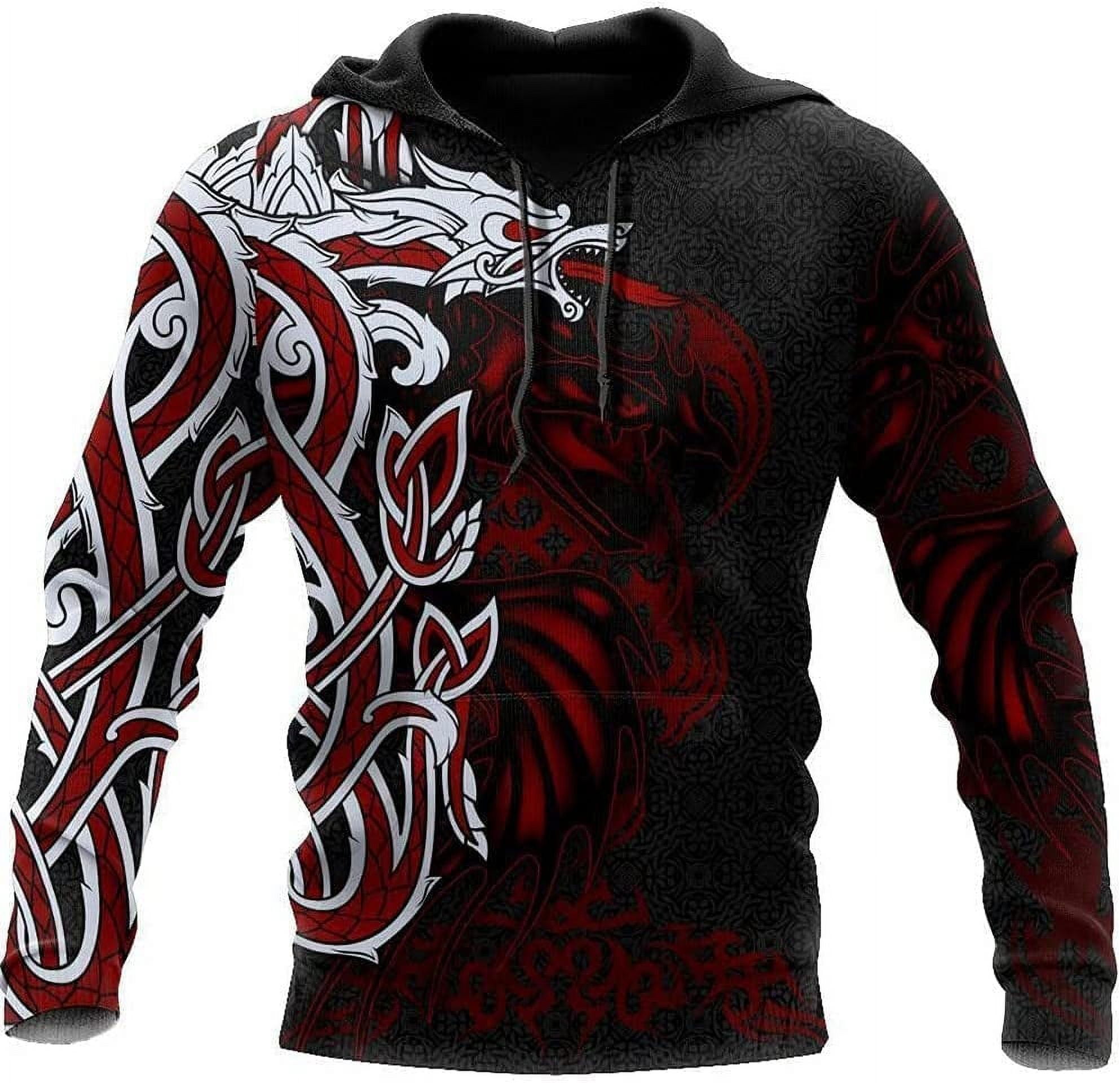 Men's Celtic Knot Viking Dragon Rune Tattoo Full Zip Hoodie, Norse Mythology 3D Printed Long ...