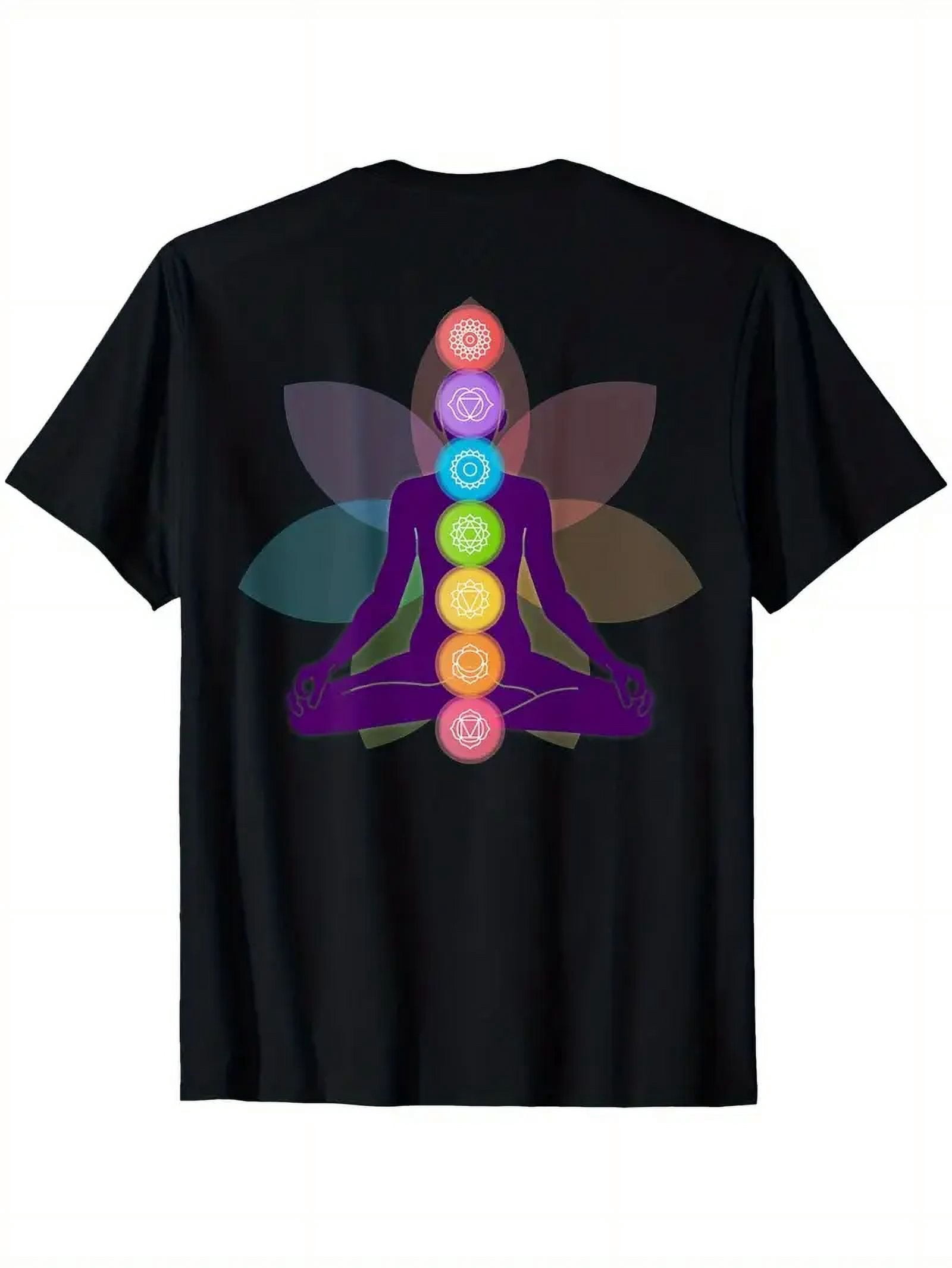 Men's Chakra Yoga Day T-Shirt - 7 Chakra System Design with Lotus Pose ...