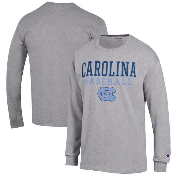 Men's Champion Gray North Carolina Tar Heels Baseball Stack Long Sleeve ...