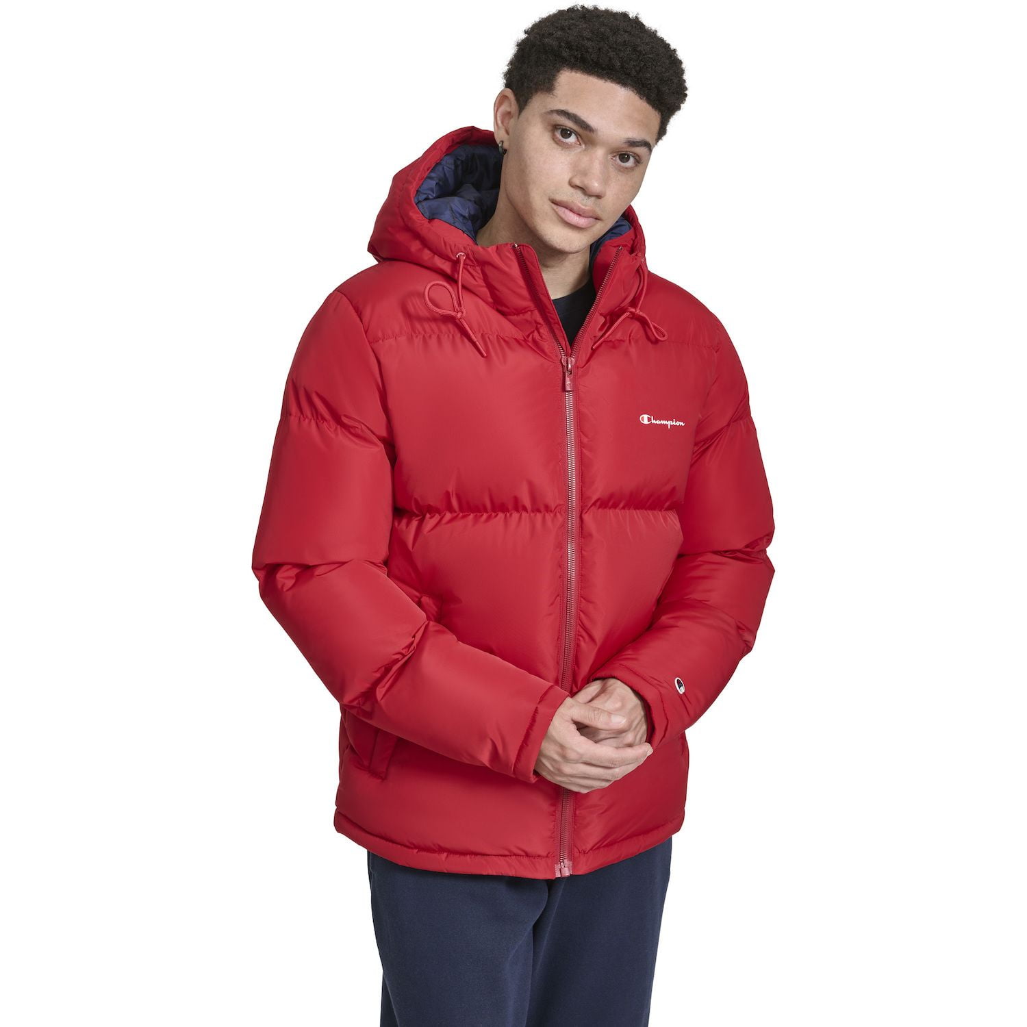 Men's Champion® Hooded Puffer Jacket Color: Chili Pepper Size: S ...