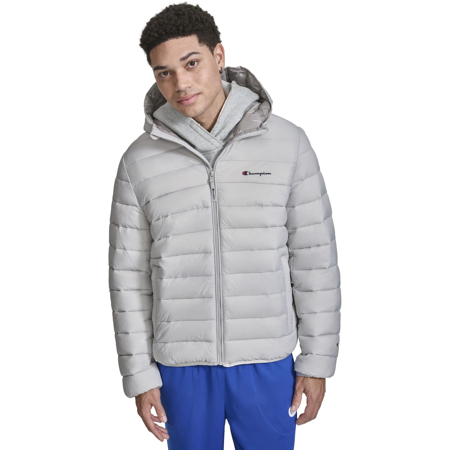 Men's Champion® Lightweight Puffer Jacket with Hood Color: Ice Size: M ...