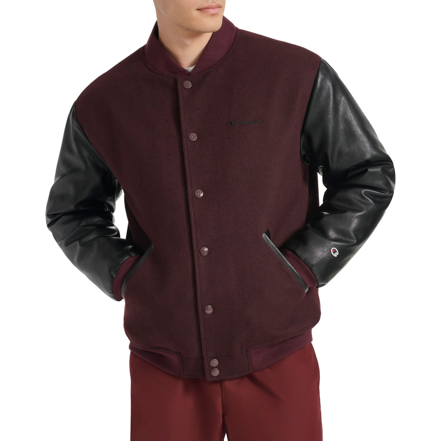 Men's Champion® Varsity Bomber Jacket with Faux Leather Sleeves Color ...