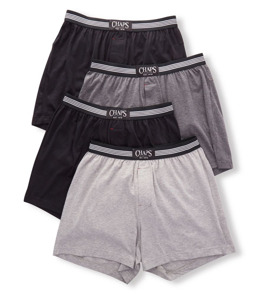 Men's Chaps CUKBP4 Essential Cotton Blend Knit Boxers - 4 Pack (Black ...