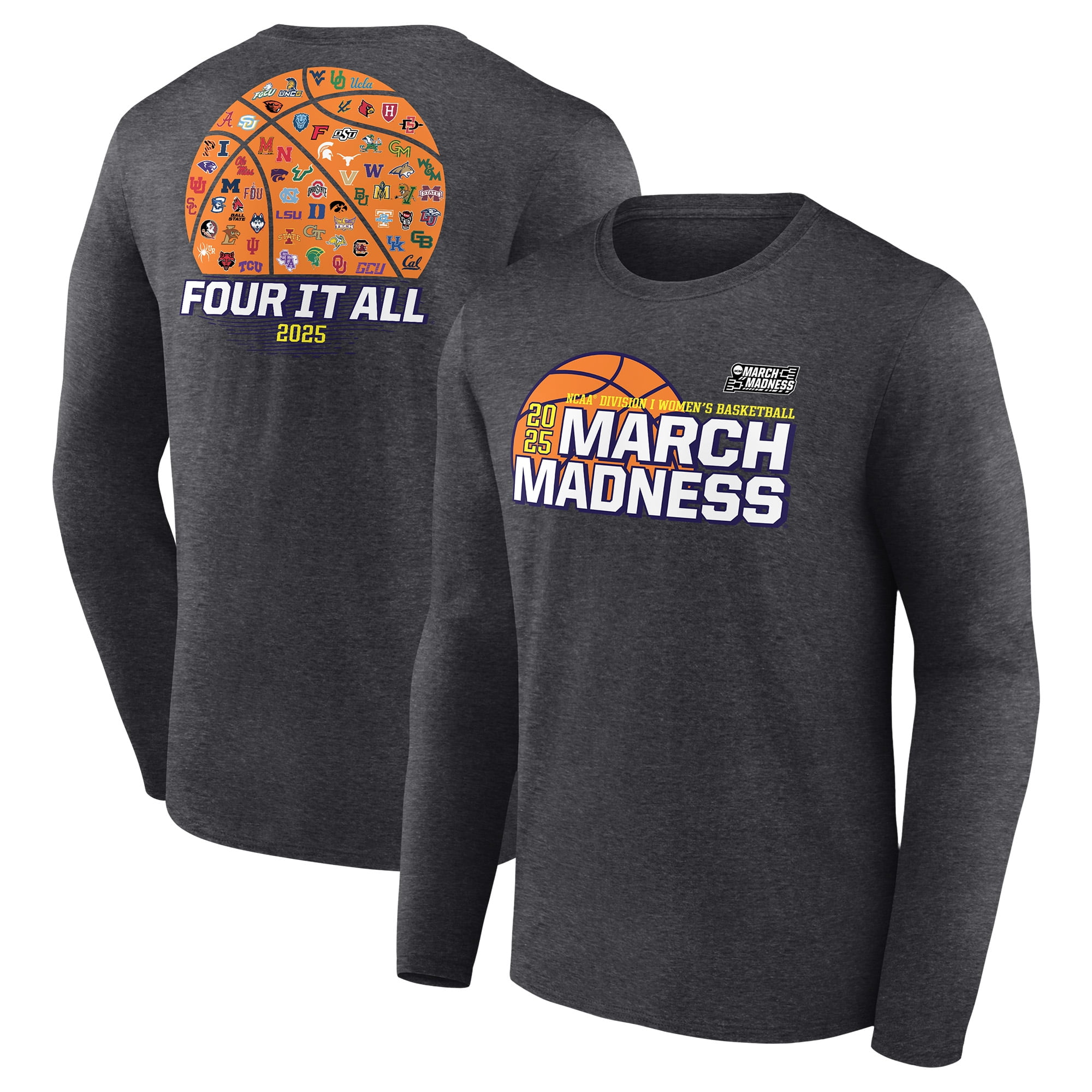 Men's Charcoal 2025 NCAA Women's Basketball Tournament March Madness Catch & Shoot Long Sleeve T ...