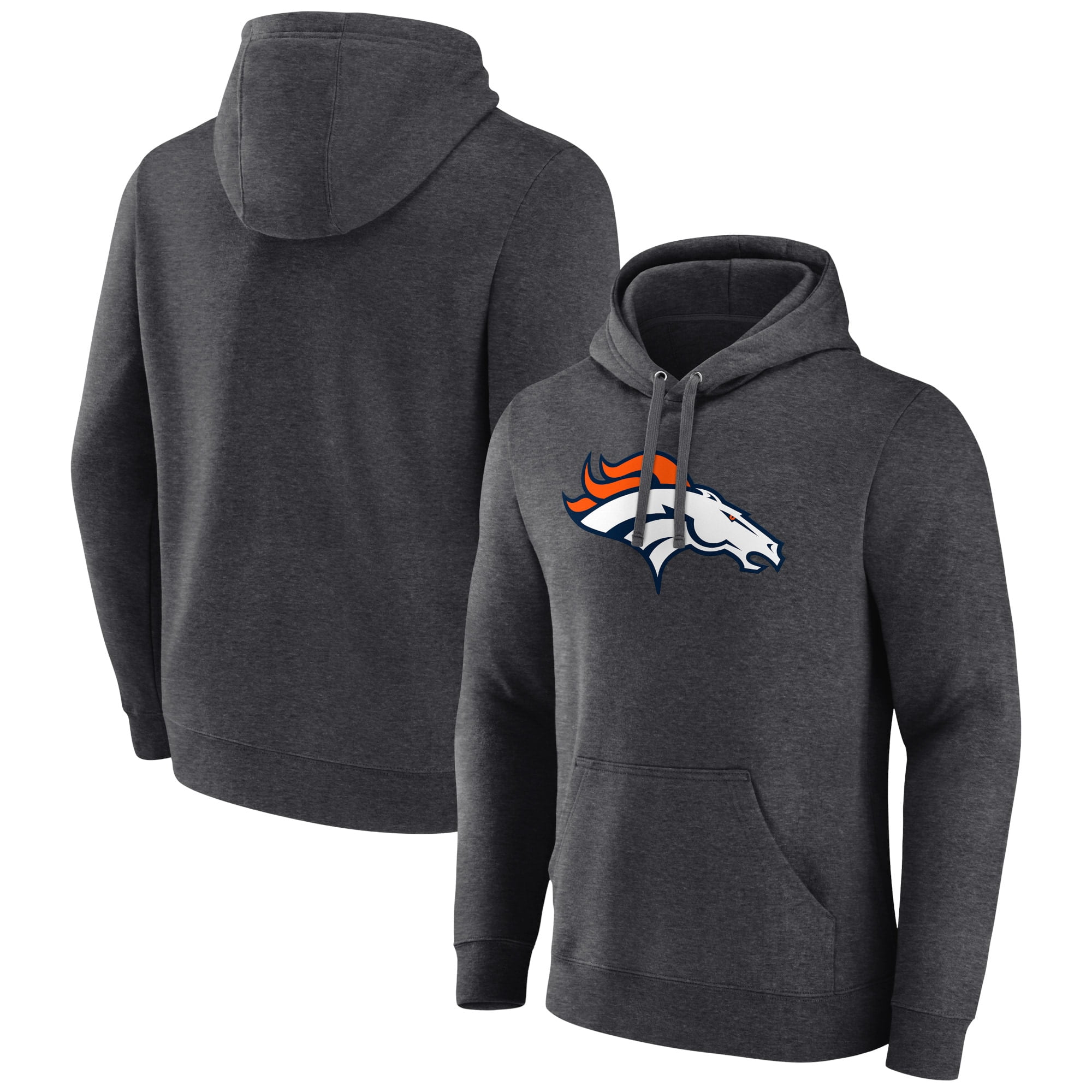 Men's Charcoal Denver Broncos Primary Team Logo Fitted Pullover Hoodie ...