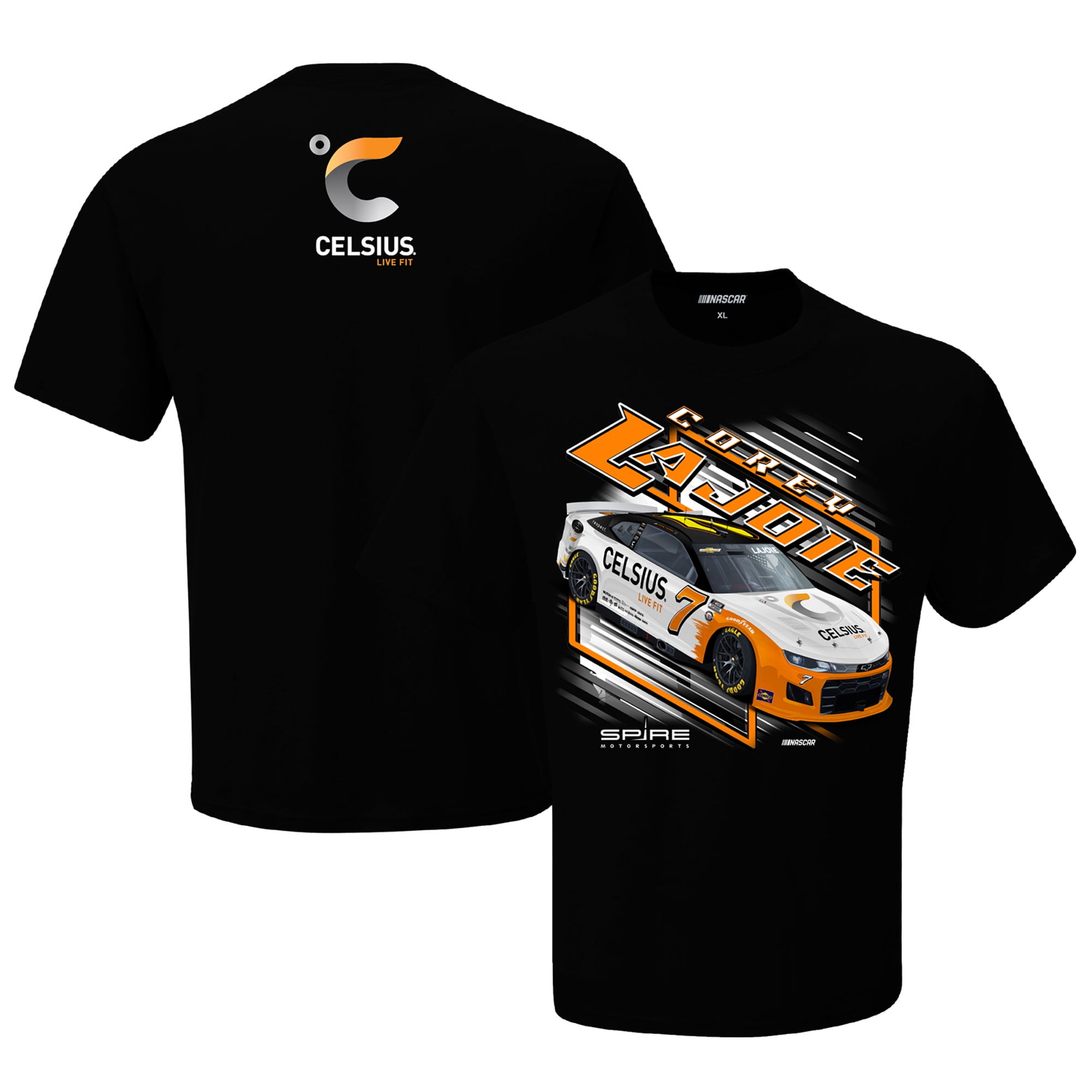 Men's Checkered Flag Black Corey LaJoie Celsius Car T-Shirt - Walmart.com