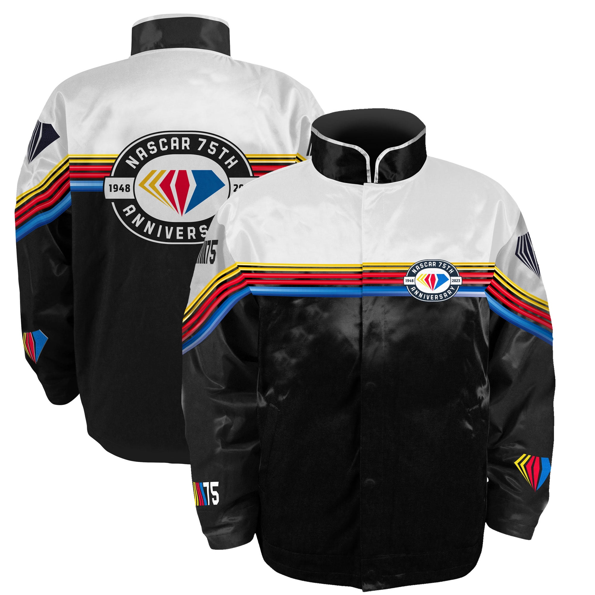 Men's Checkered Flag Black NASCAR 75th Anniversary Nylon Full-Snap ...