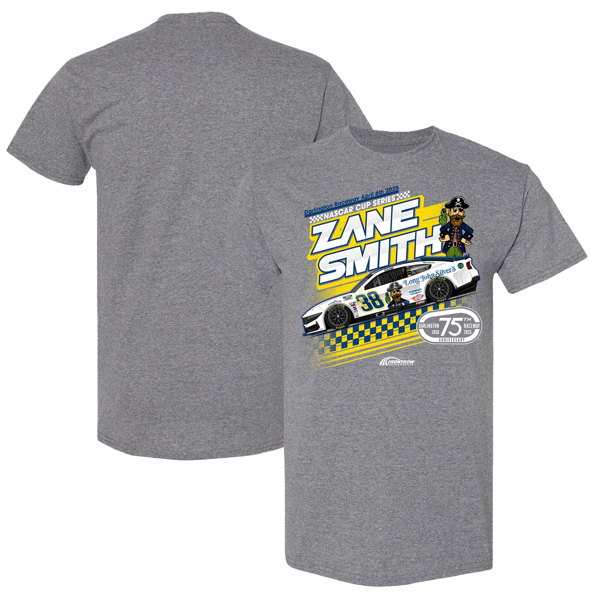 Men's Checkered Flag Sports Heather Gray Zane Smith Long John Silver's Car T-Shirt - Walmart.com