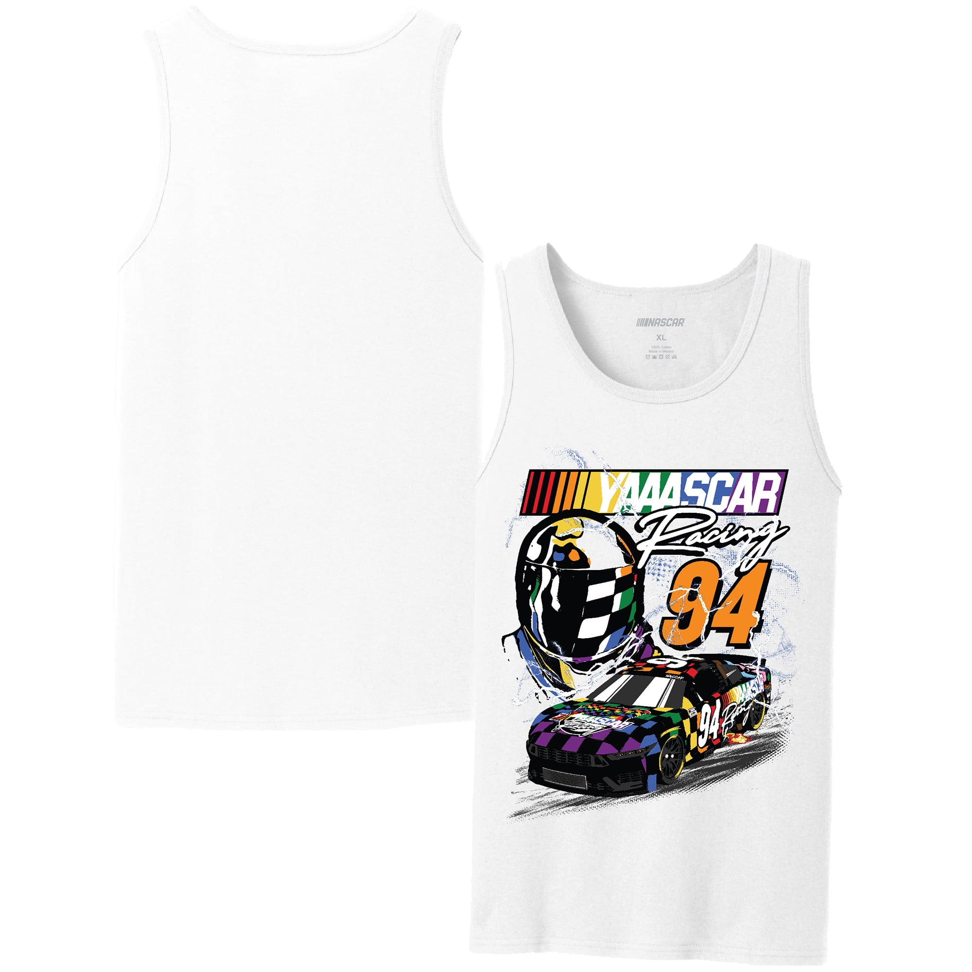 Men's Checkered Flag Sports White NASCAR YAAASCAR Pride Tank Top ...
