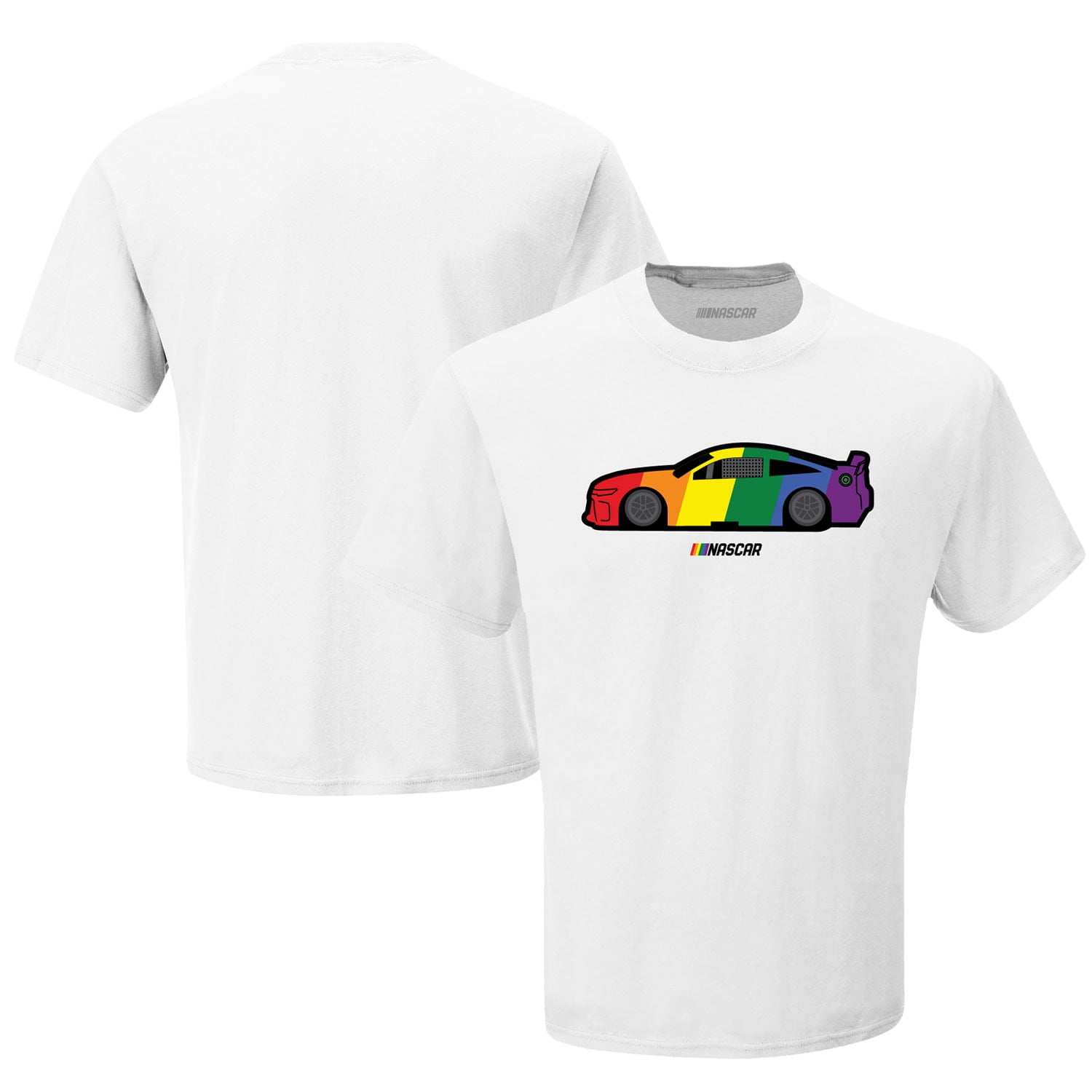 Men's Checkered Flag White NASCAR Rainbow Flag Car T-Shirt - Walmart.com