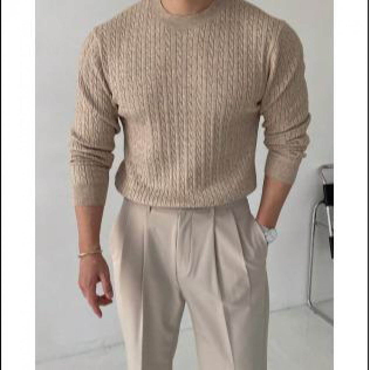 Men's Chic Plain Scoop Neck Knitted Long Sleeve Sweaters for Men Soft ...
