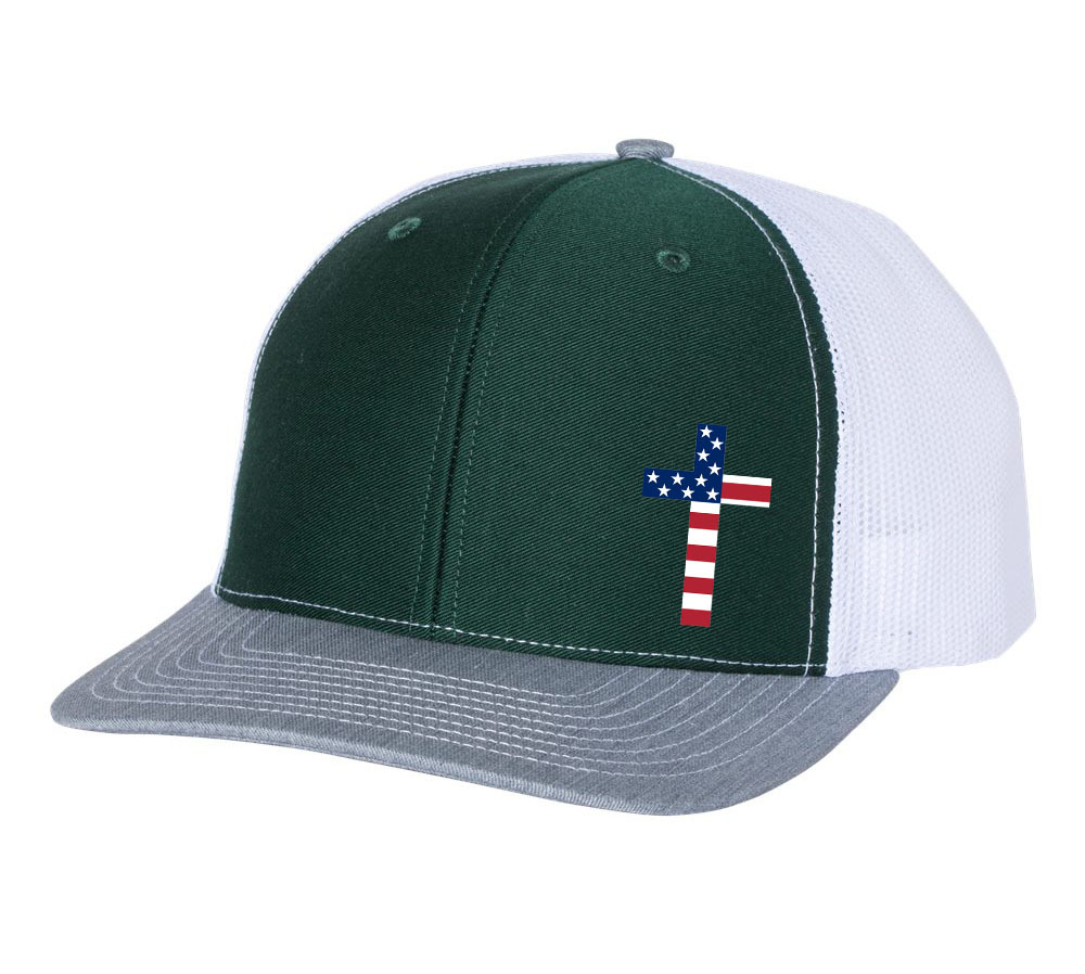 Men's Christian American Flag Filled Cross Jesus Patriotic Embroidered ...