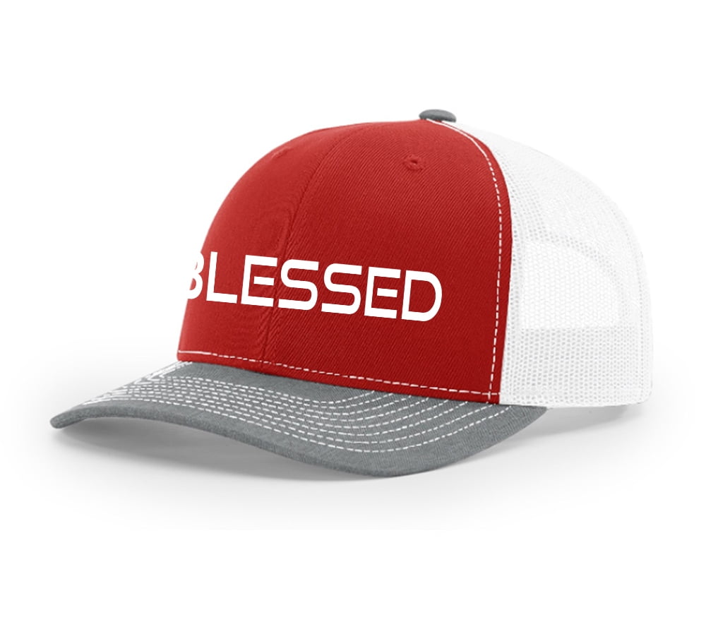 Men's Christian Blessed Embroidered Mesh Back Trucker Cap, Red/Heather ...