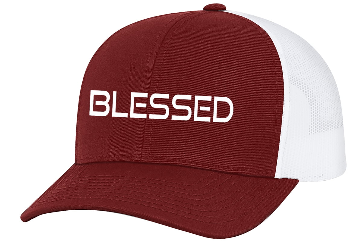 Men's Christian Blessed Embroidered Mesh Back Trucker Cap, Red/White ...