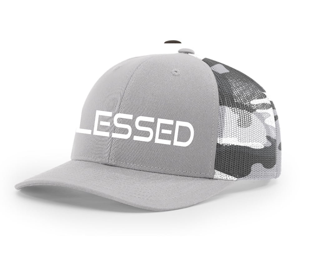 Men's Christian Blessed Embroidered Mesh Back Trucker Cap, Silver/Grey ...