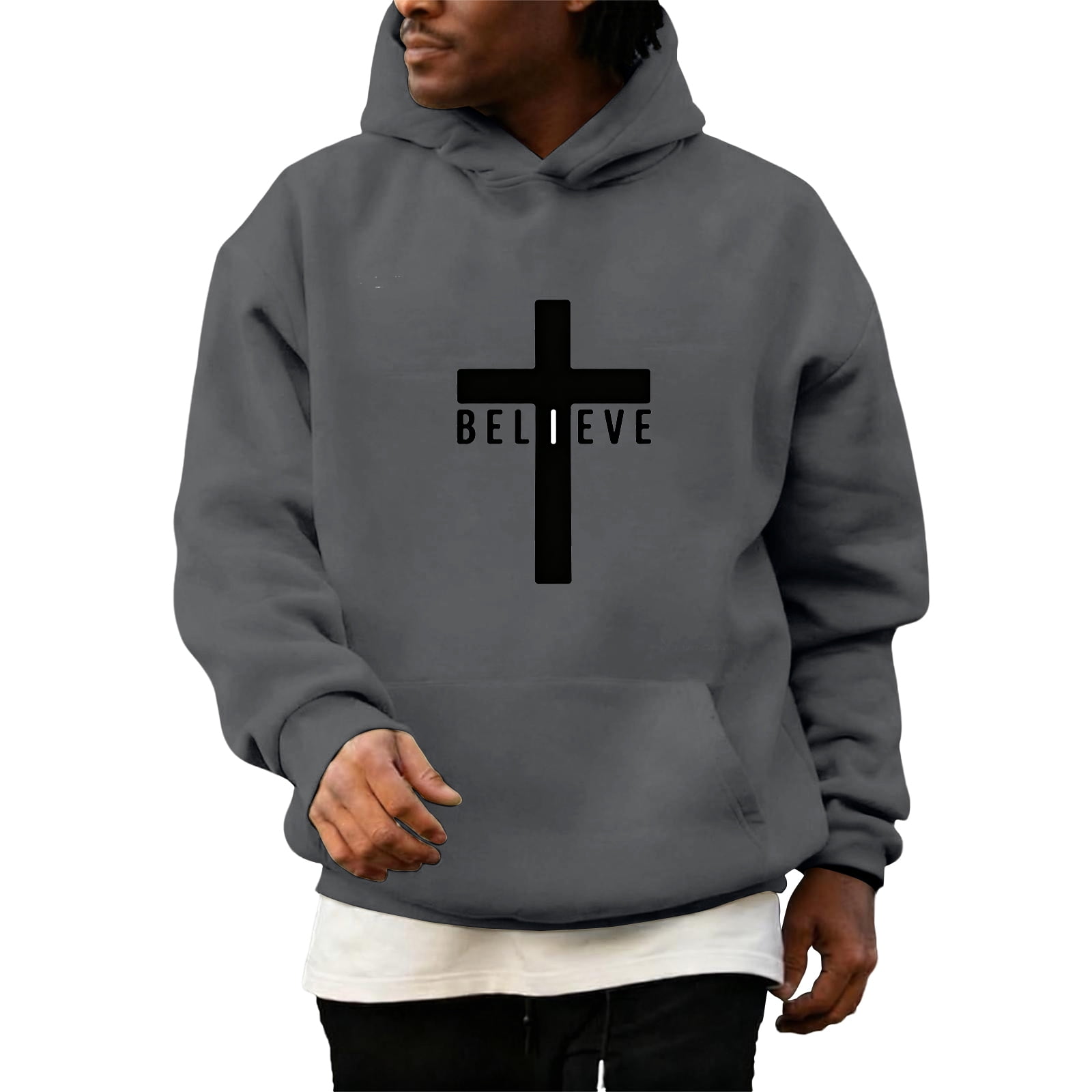 Men's Christian Cross Pullover Hoodie - Inspirational Graphic Long ...